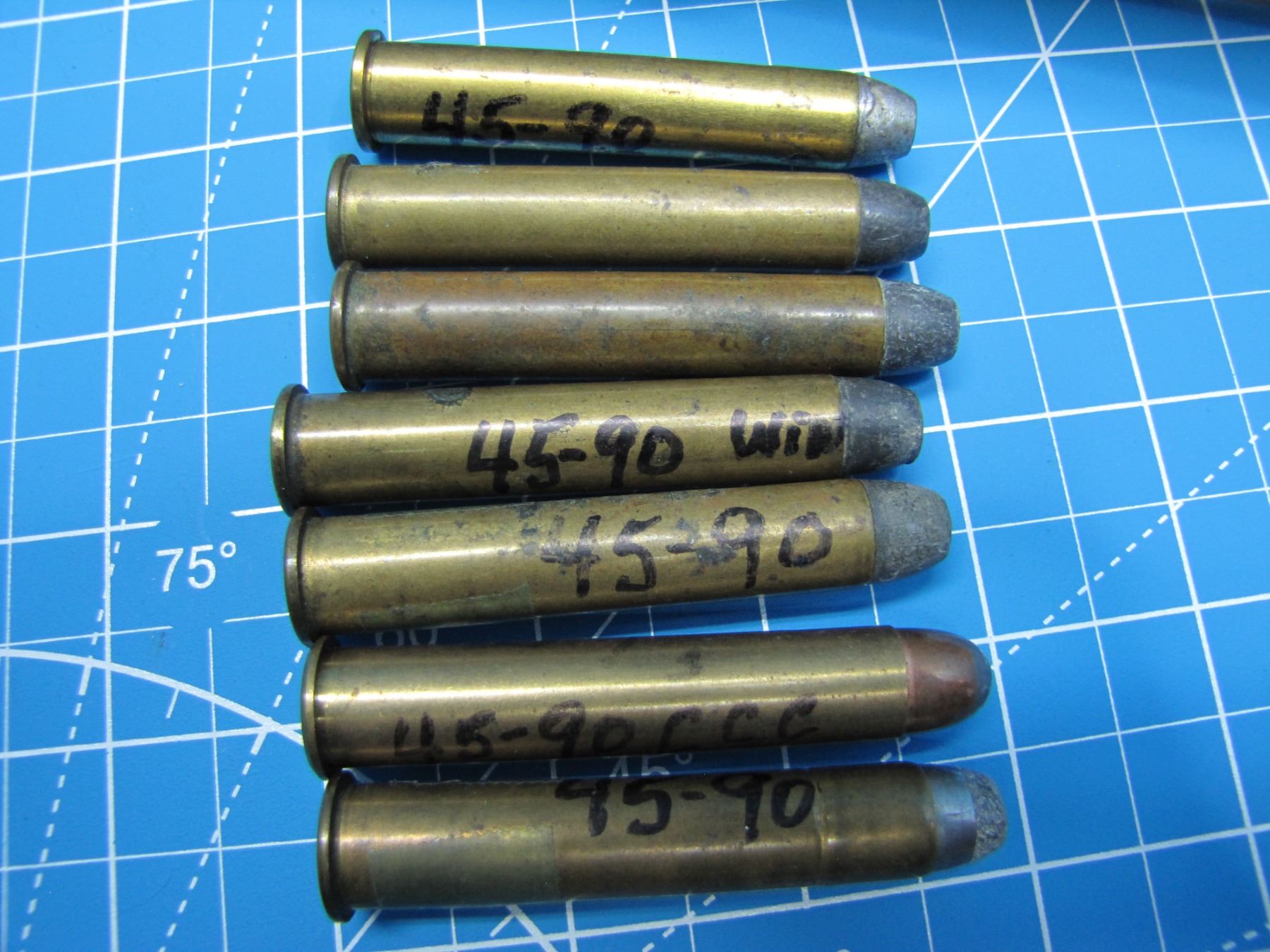 Collector ammunition six rounds of 45 - 90 various head stamps