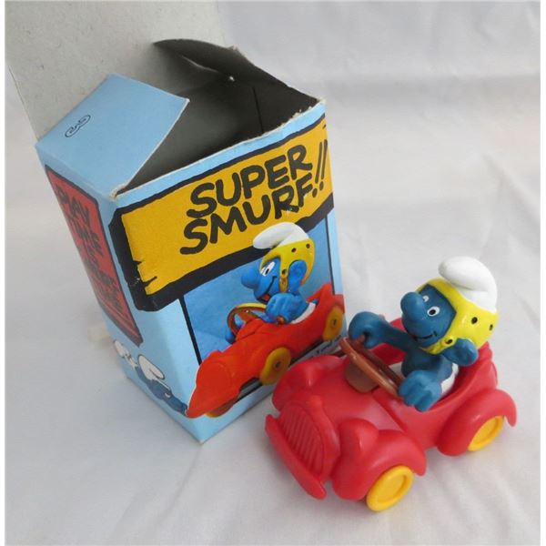 Vintage 1980's Schleich Super Smurf Car Smurf Figure