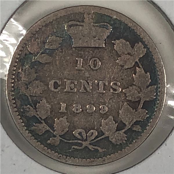 Canadian .10 Cent Dime 1899 small 9's