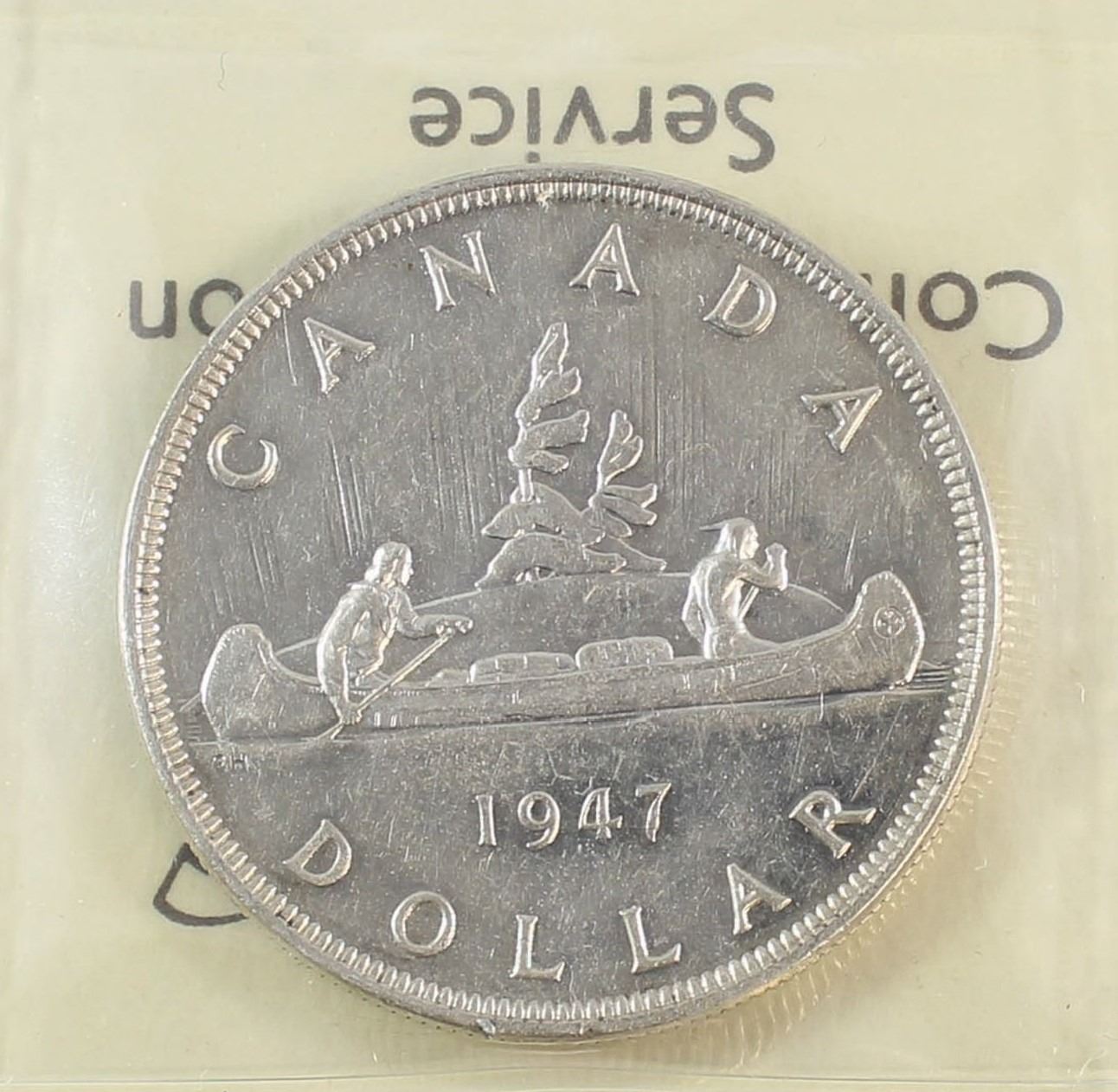 1947 Pointed Dot King George VI Canadian Silver Dollar ICCS-AU-55