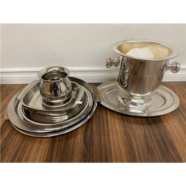 Assortment Of Stainless Steel And Silver Plated Dishware Beck