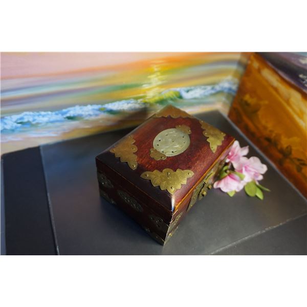 Vintage Chinese wood with jade Jewelry box, Oriental box, Asian box ...