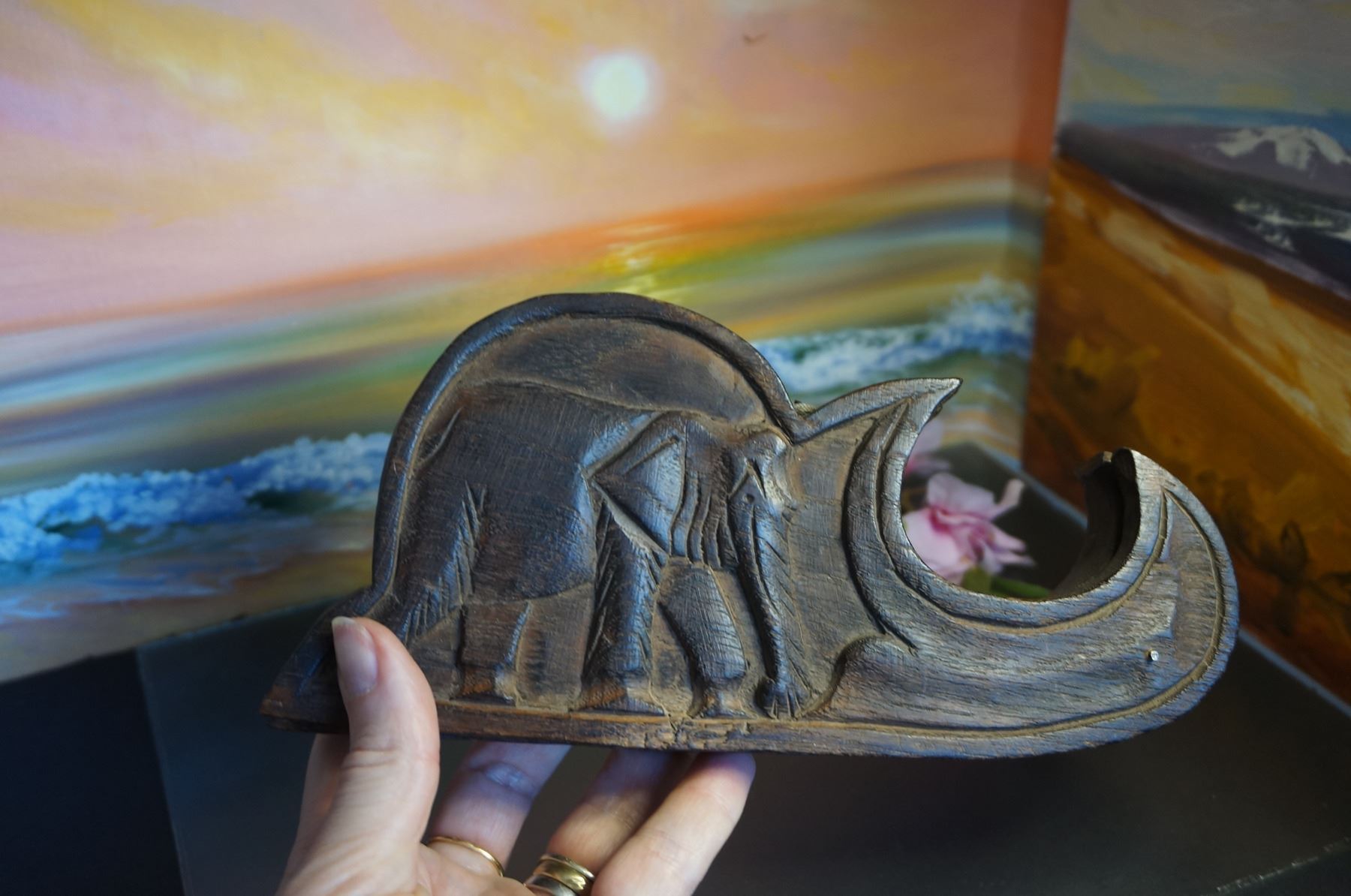 Antique Brass Hand carved wood case hand held scale Weighing Scales L 8 ...