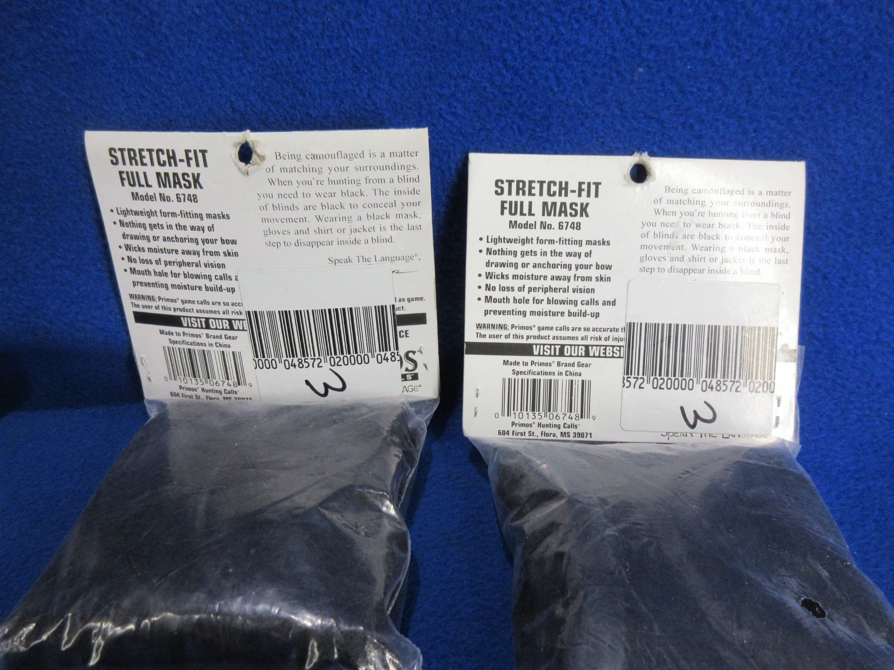 NEW - 2 Primos Stretch Fit Full Masks - Model No. 6748