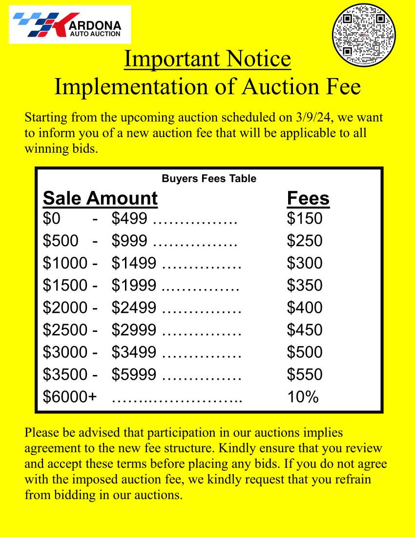 AUCTION NOTICE: NEW FEES