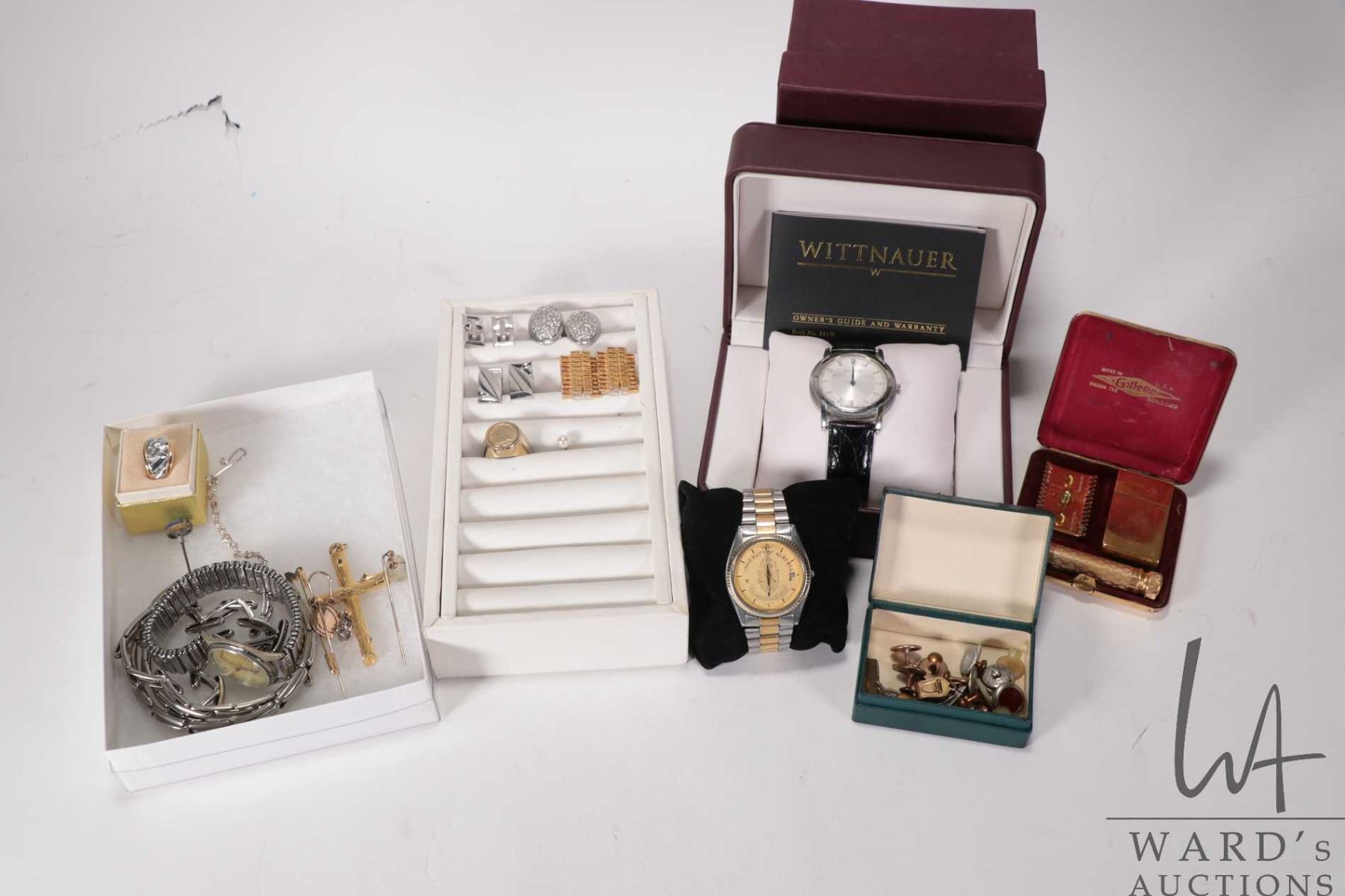 Tray lot of men's collectibles including Wittnauer Swiss made quartz ... Tray lot of men's collectibles including Wittnauer Swiss made quartz ...