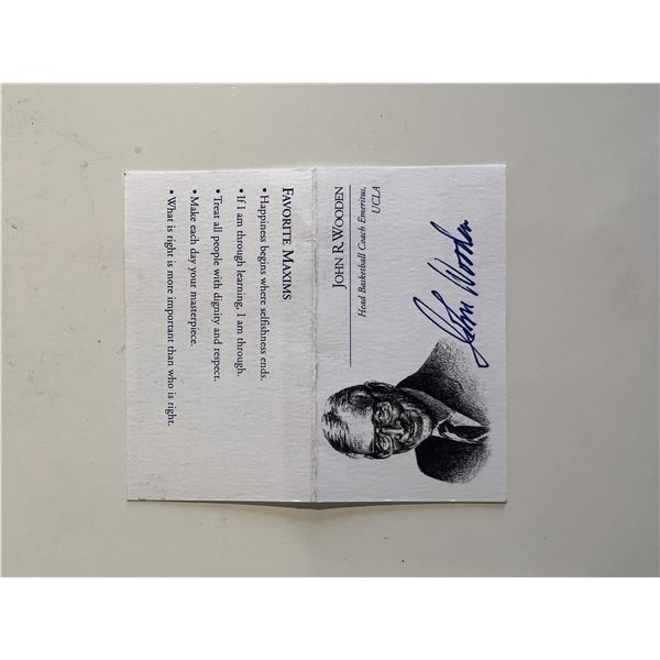 UCLA Basketball Coach John R. Wooden signed business card