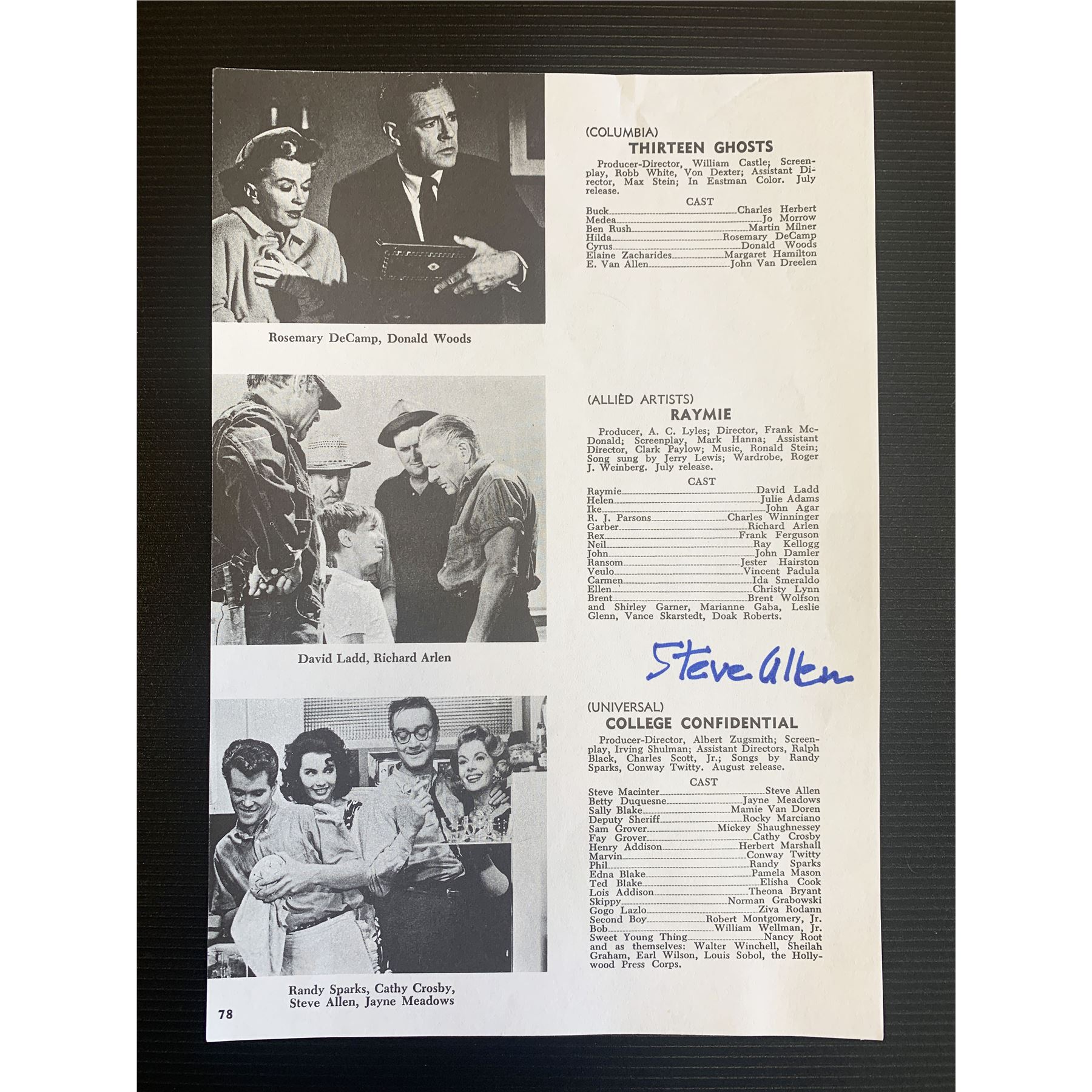 Steve Allen Signed Cast List