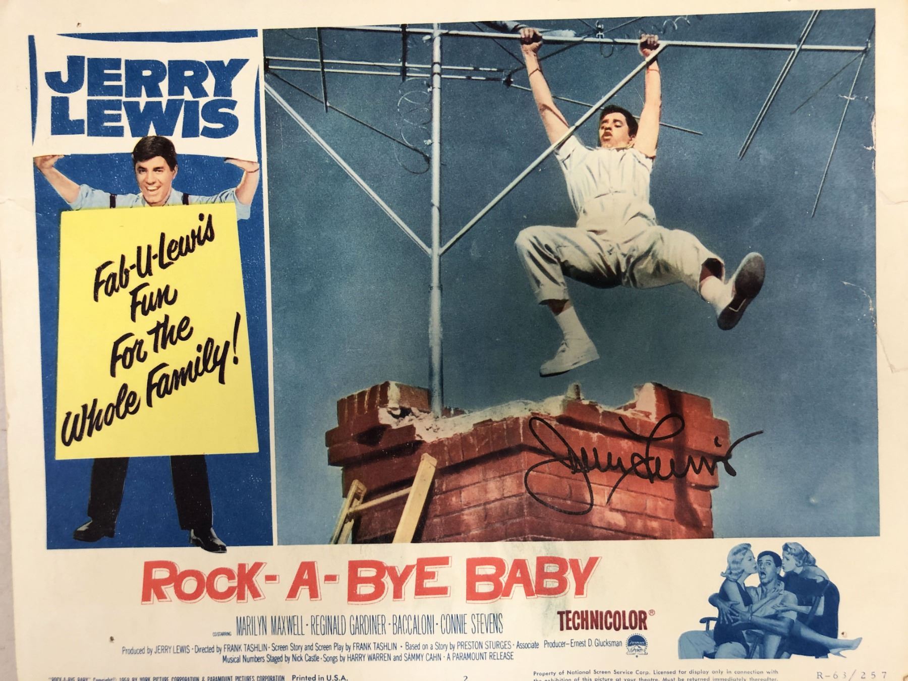 Rock-A-Bye Baby Jerry Lewis signed lobby card. GFA Authenticated