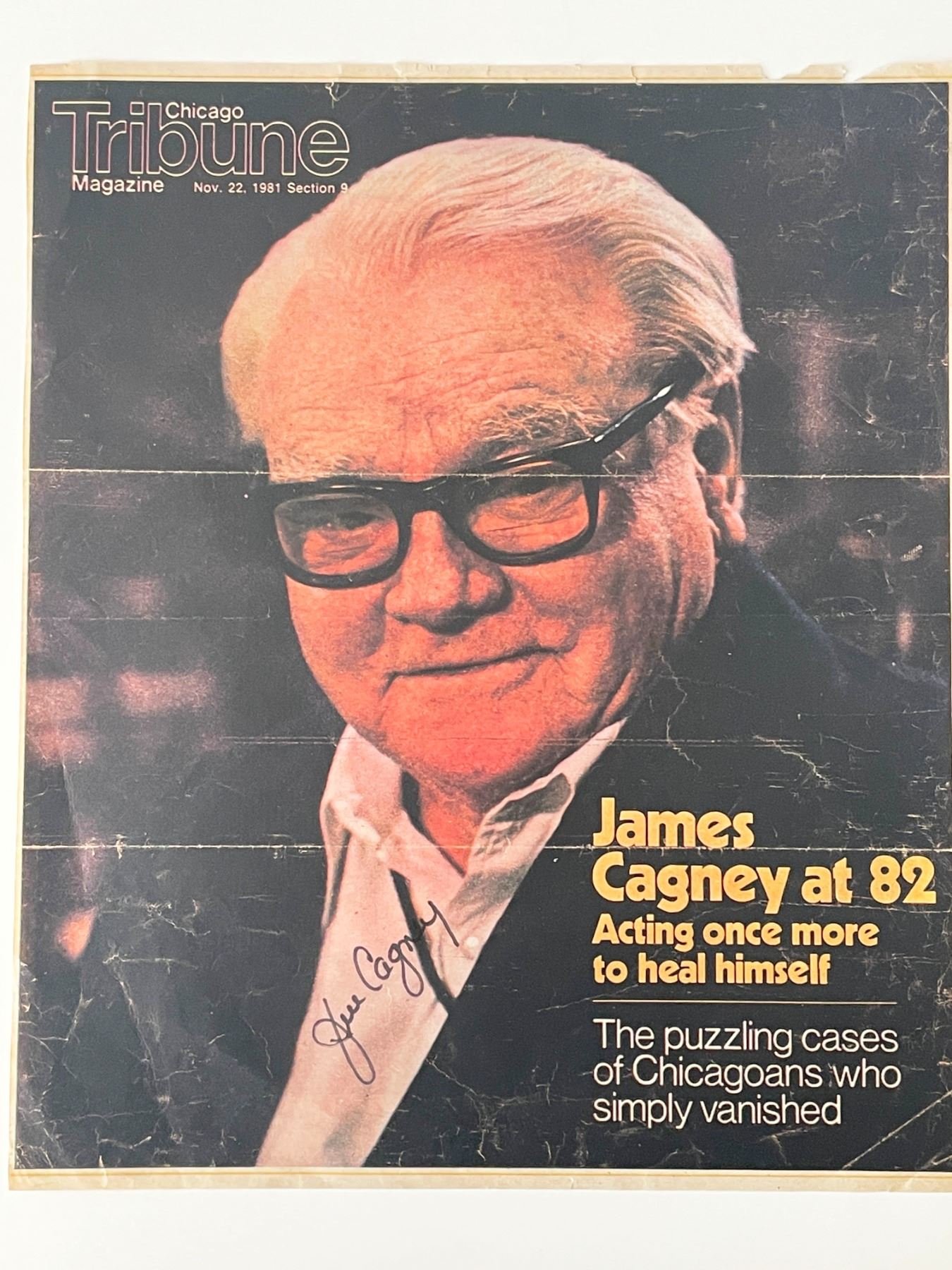 Actor James Cagney signed newspaper page