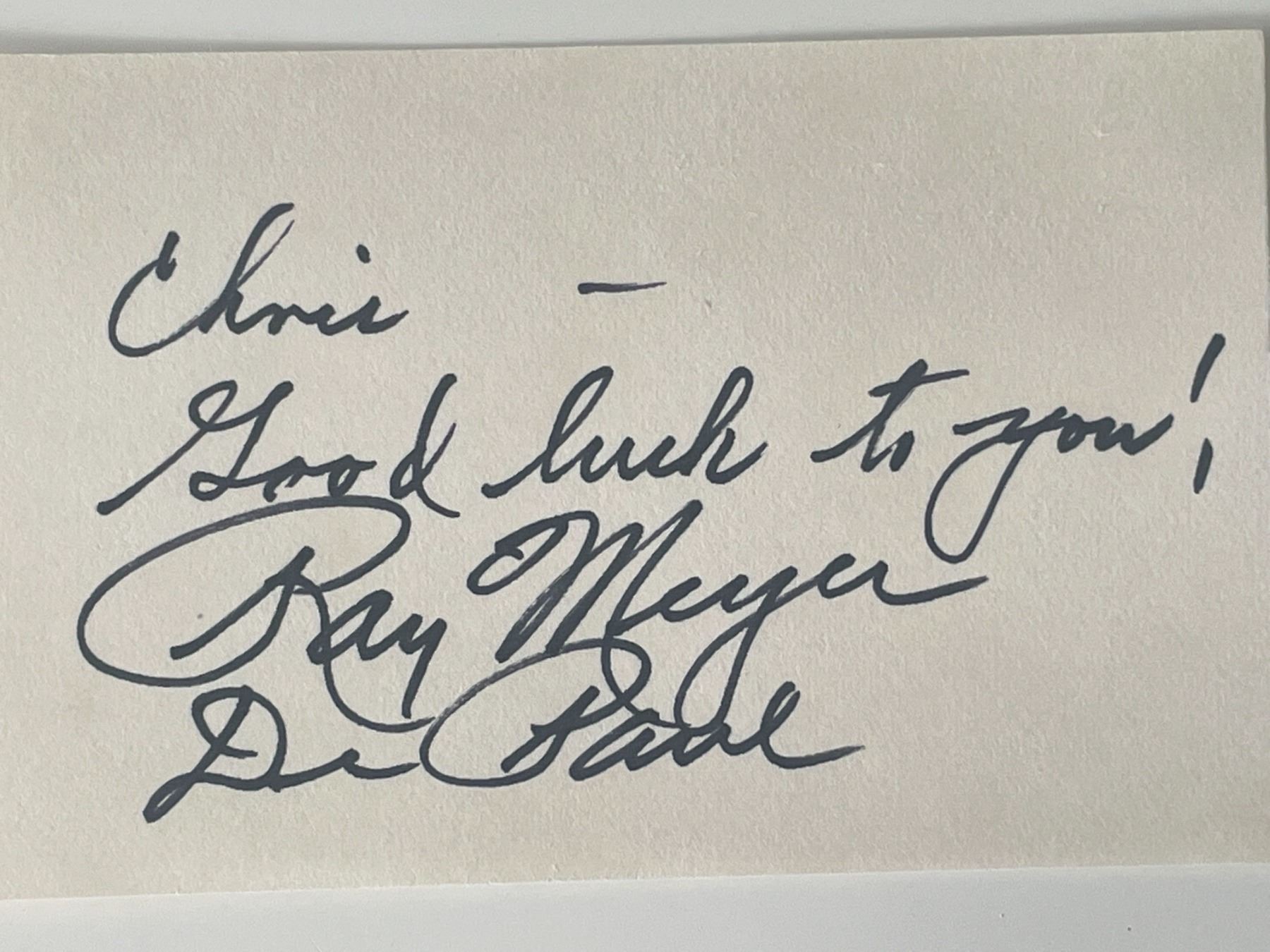 Actor Ray Mayer autograph note