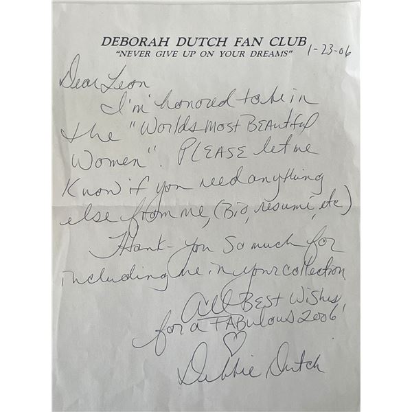 Actress Deborah Dutch signed note