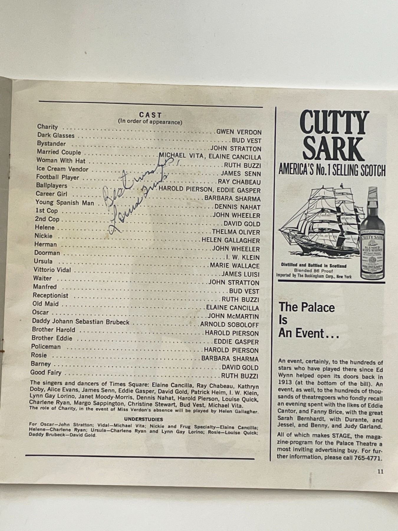 Louise Quick signed Palace Theatre program