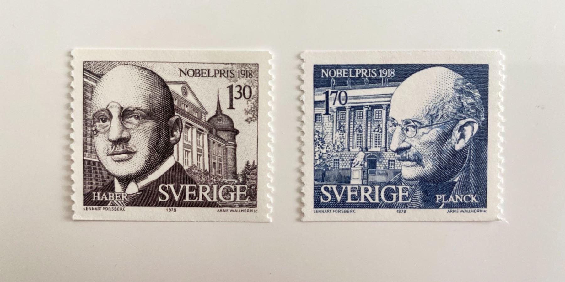 Sweden 1918 Nobel Prize Winners Planck and Haber set of 2 stamps