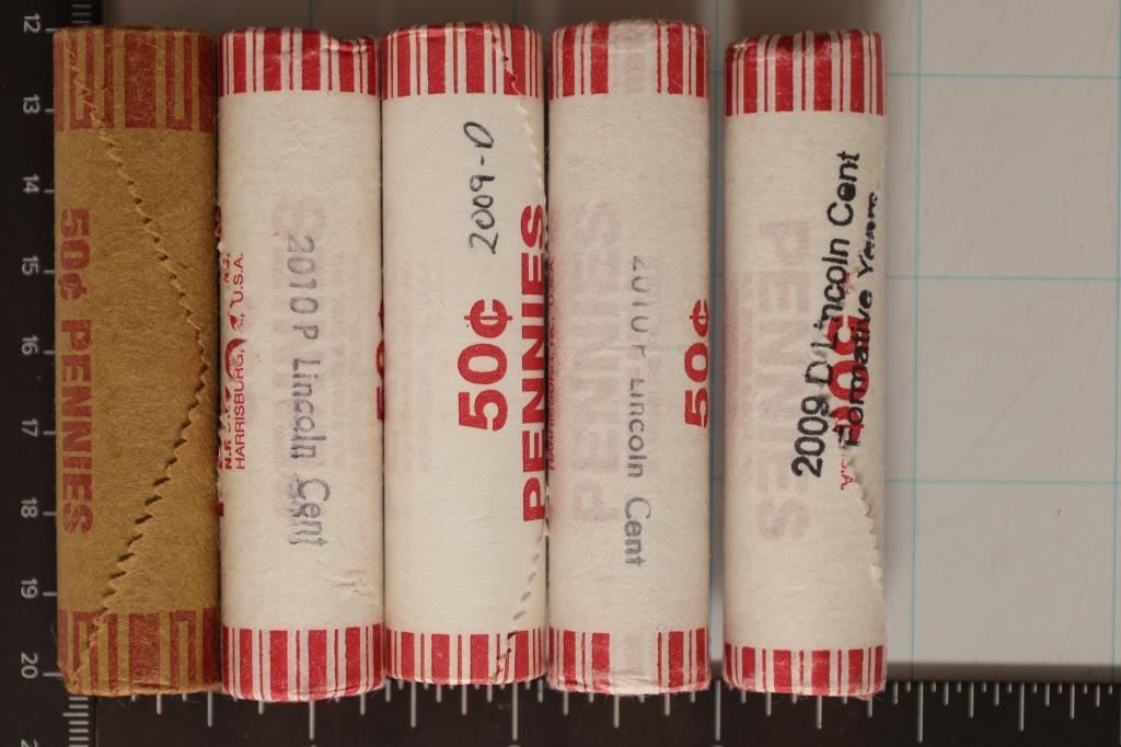 5 SOLID DATE ROLLS OF BU LINCOLN CENTS: 2 ROLLS