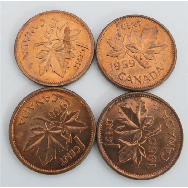 4 Canadian Pennies 1957-1960