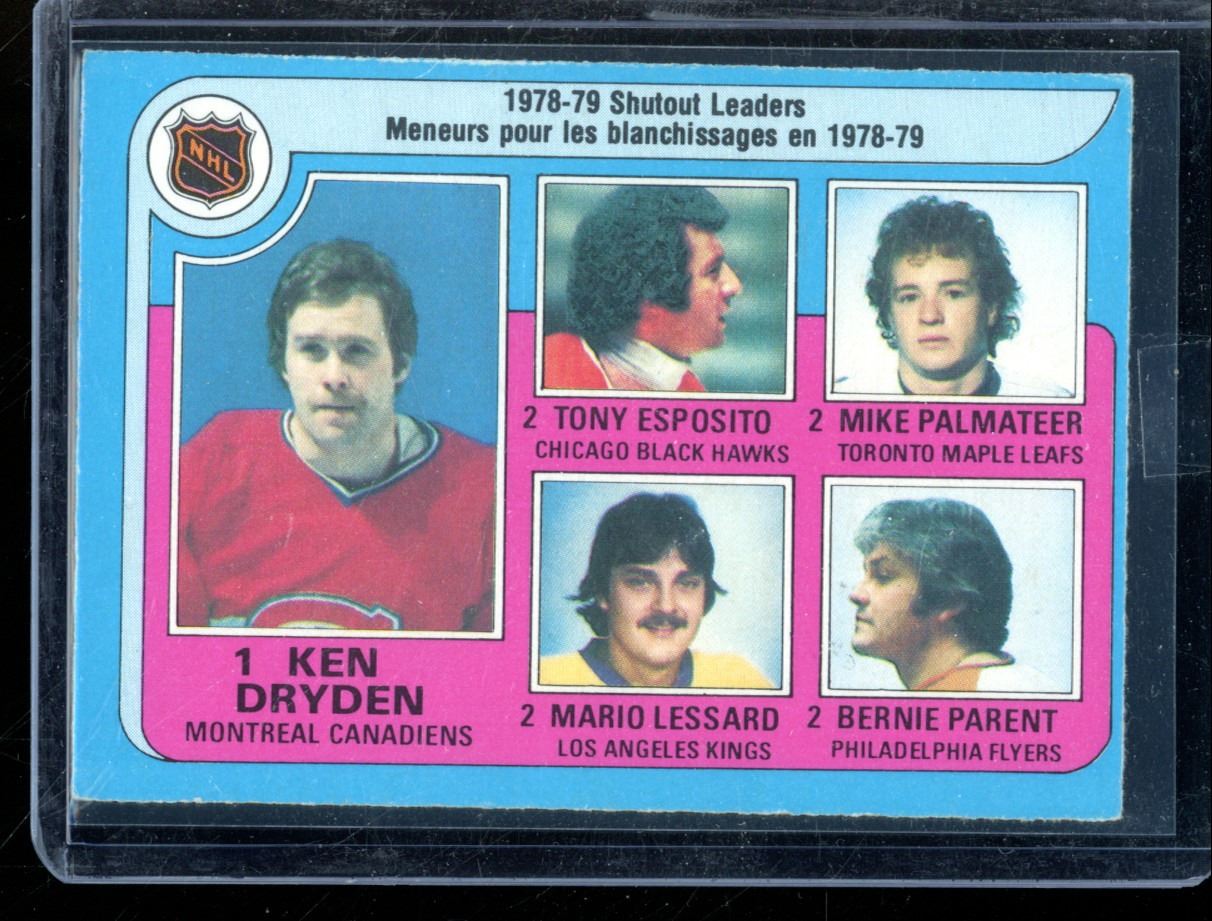 1979-80 OPC #8 Shutout Leaders/Ken Dryden/Tony Esposito/Mario Lessard ...