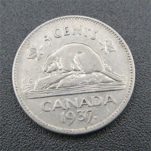 1937 Canadian Dot Nickle 5 Cent Coin