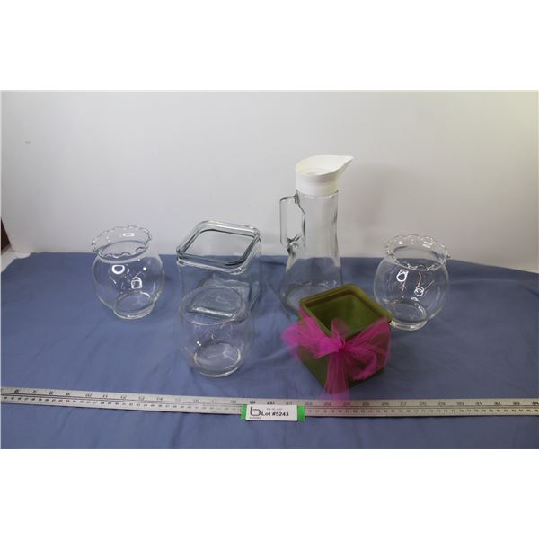 5 Glass Vases Glass Pitcher Bodnarus Auctioneering