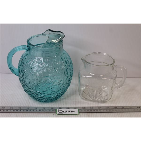 Vintage Glass Pitcher Blue Glass Pitcher Bodnarus Auctioneering
