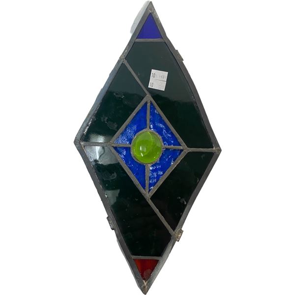 Vintage Leaded Stained Glass Diamond Shaped Window