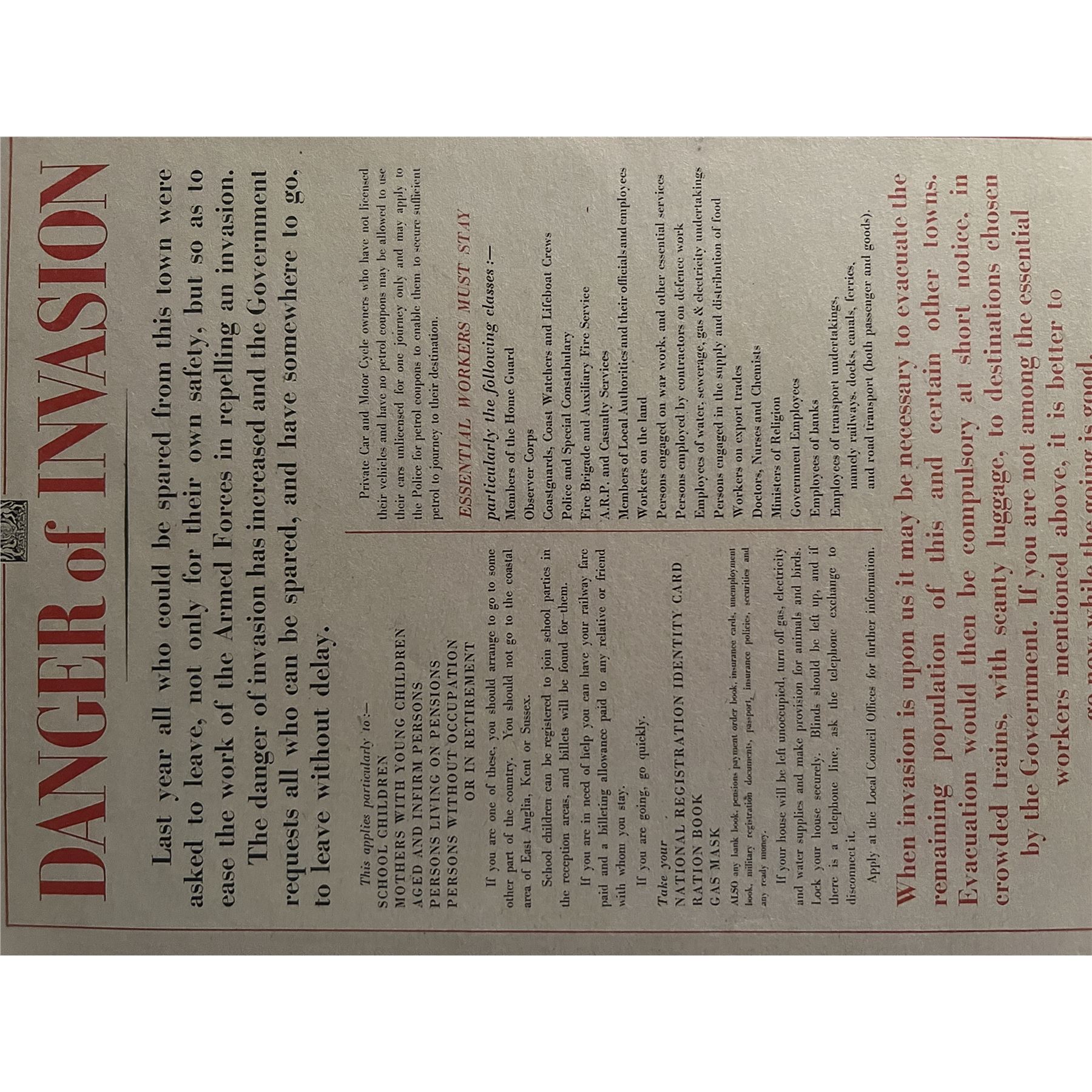 WW2 invasion warning. 6x8 inches