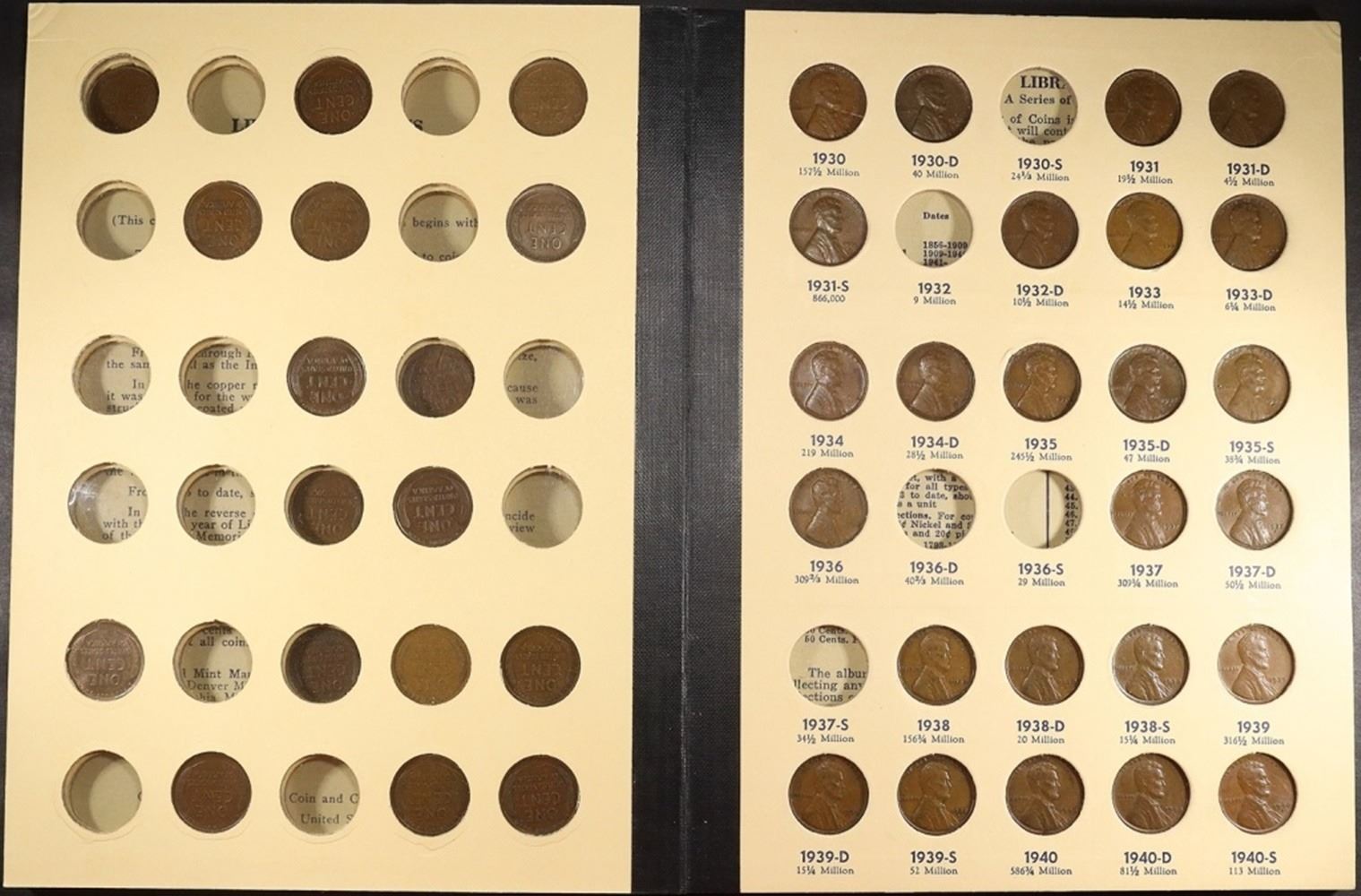 PARTIAL LIBRARY OF COINS LINCOLN CENTS ALBUM
