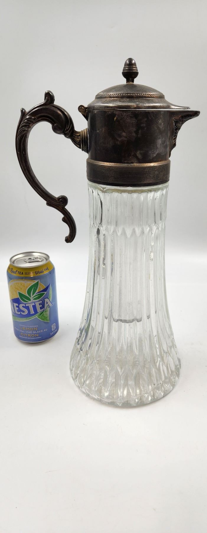 Vintage Metal Pressed Glass Pitcher 14" Tall