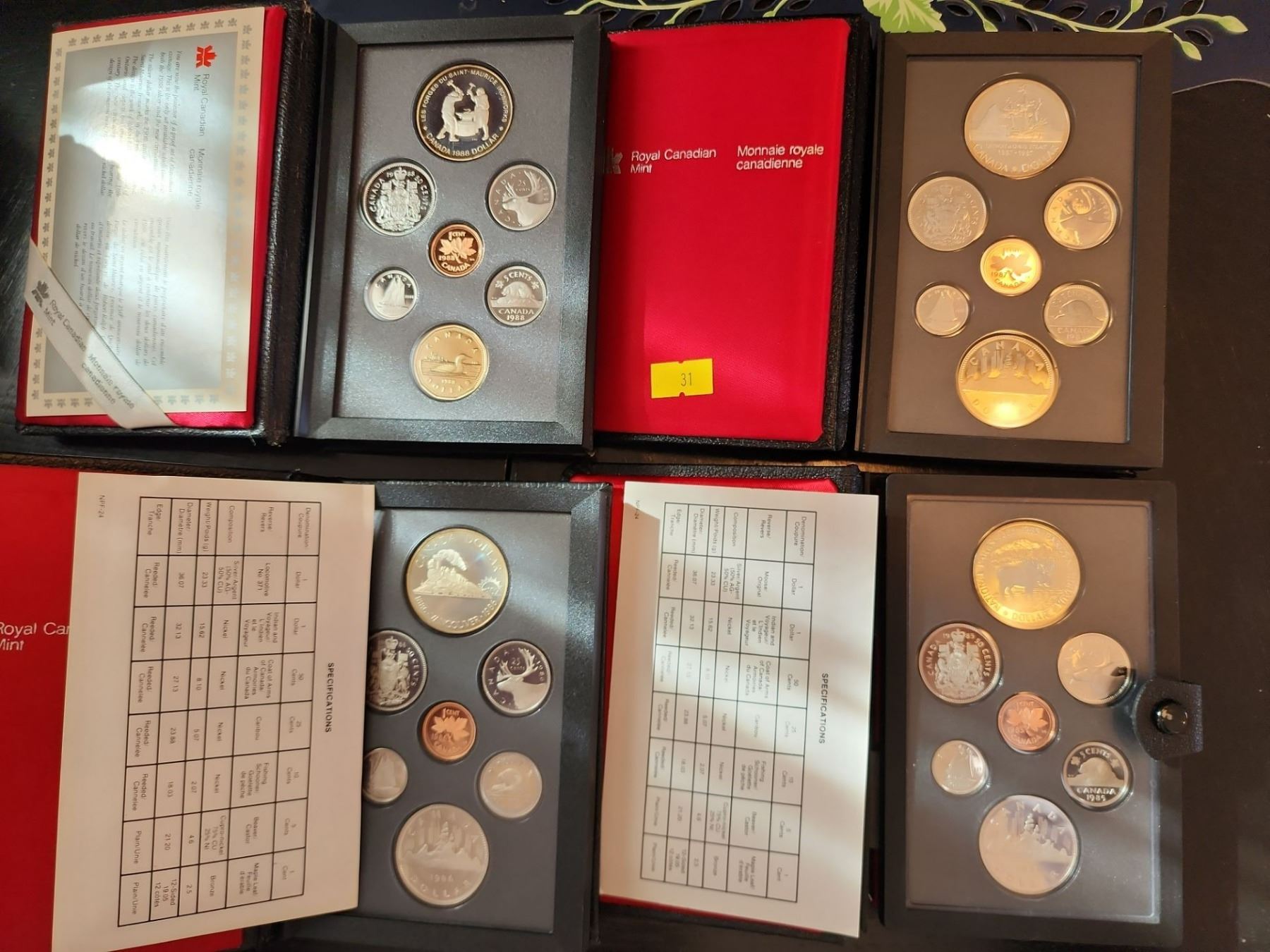 Royal Canadian Mint Double Dollar Proof Sets 1985 1986 1987 1988 - Beck Auctions Inc.