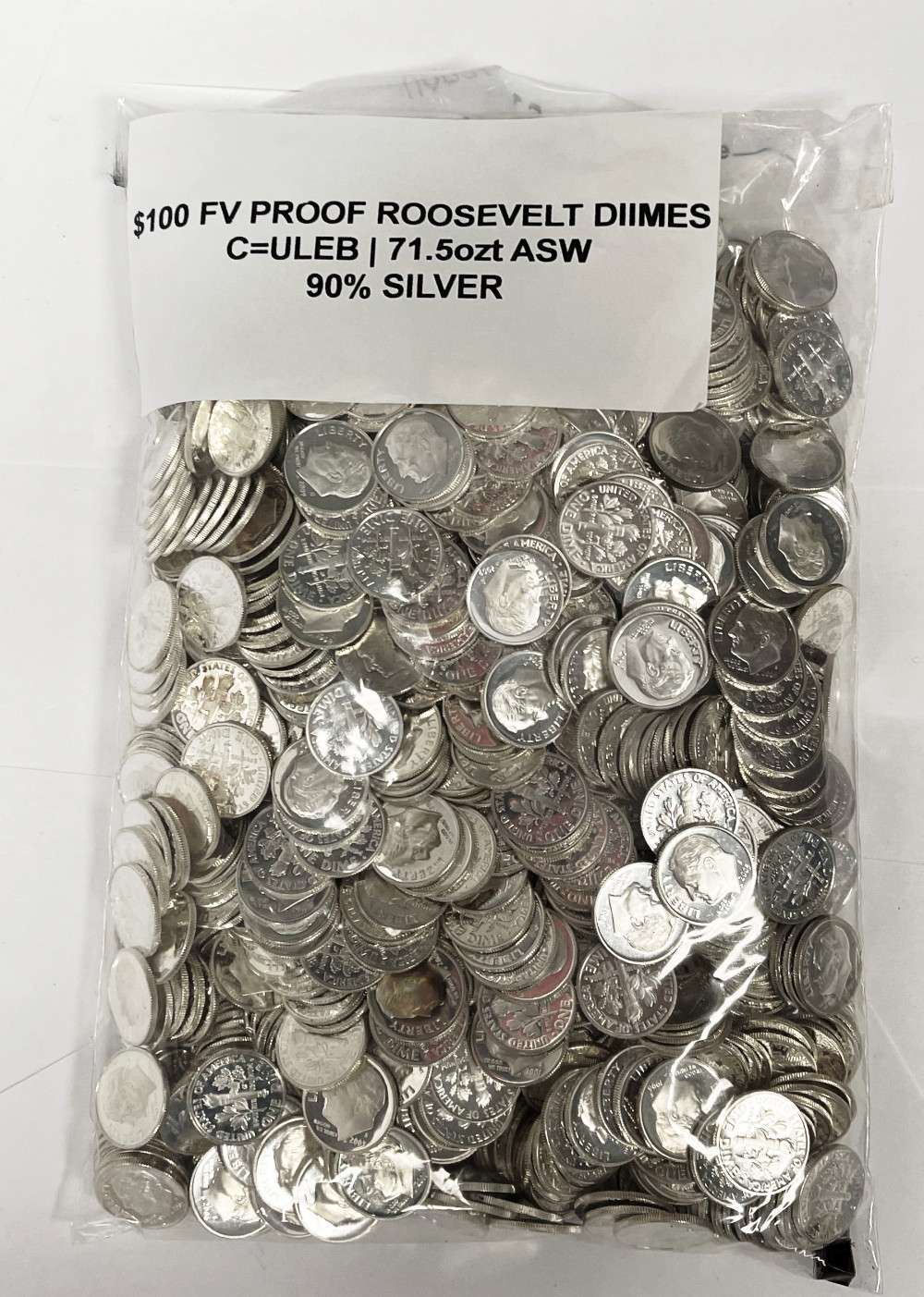 RARE! Proof 90% Silver Roosevelt 10c $500 Face (5,000-coins)
