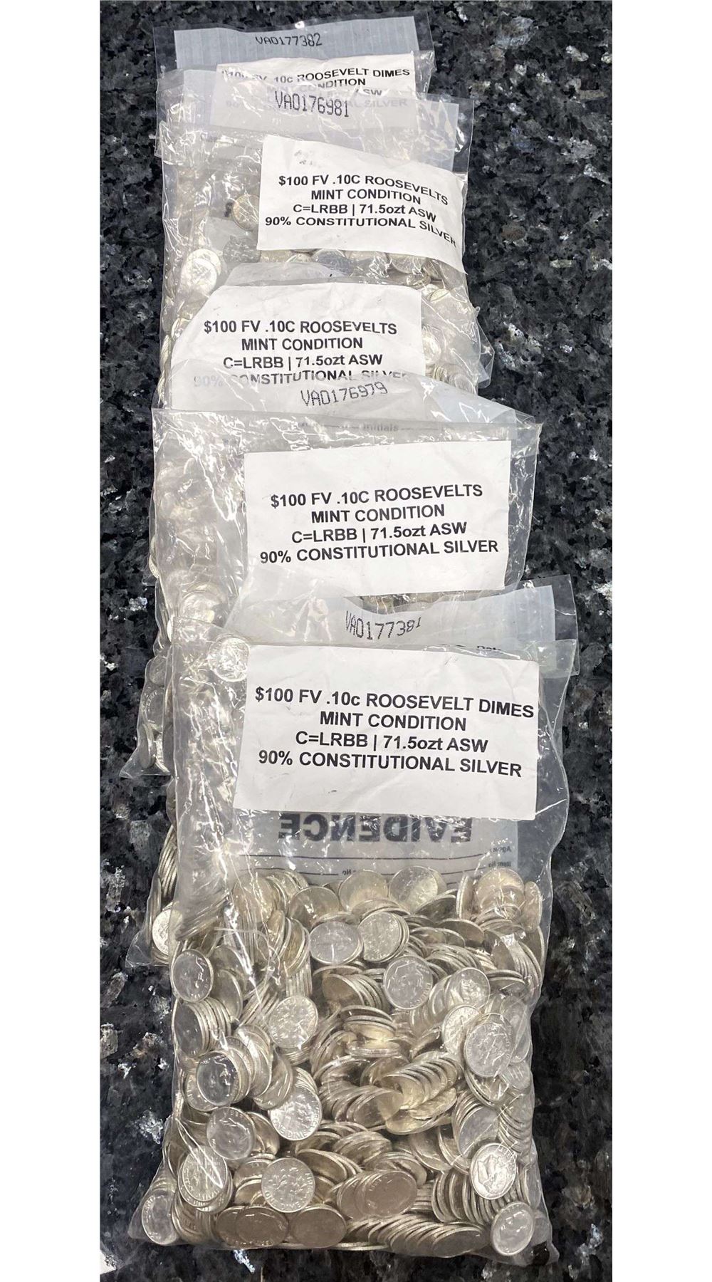 $100 FV Mint Condition Pre-65 90% Roosevelt Silver 10c