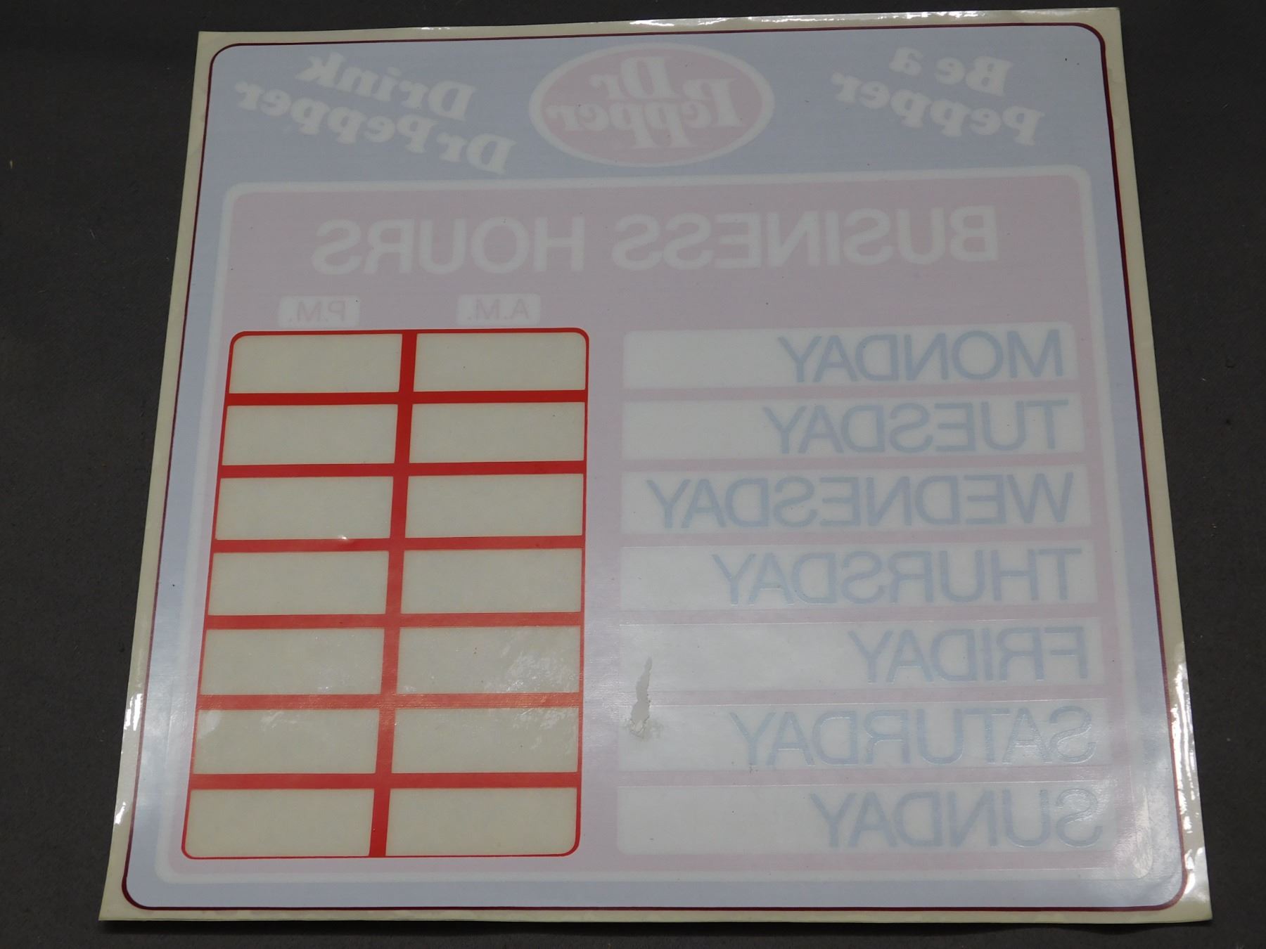 1970s Dr Pepper Peel Off Door Window Business Hours