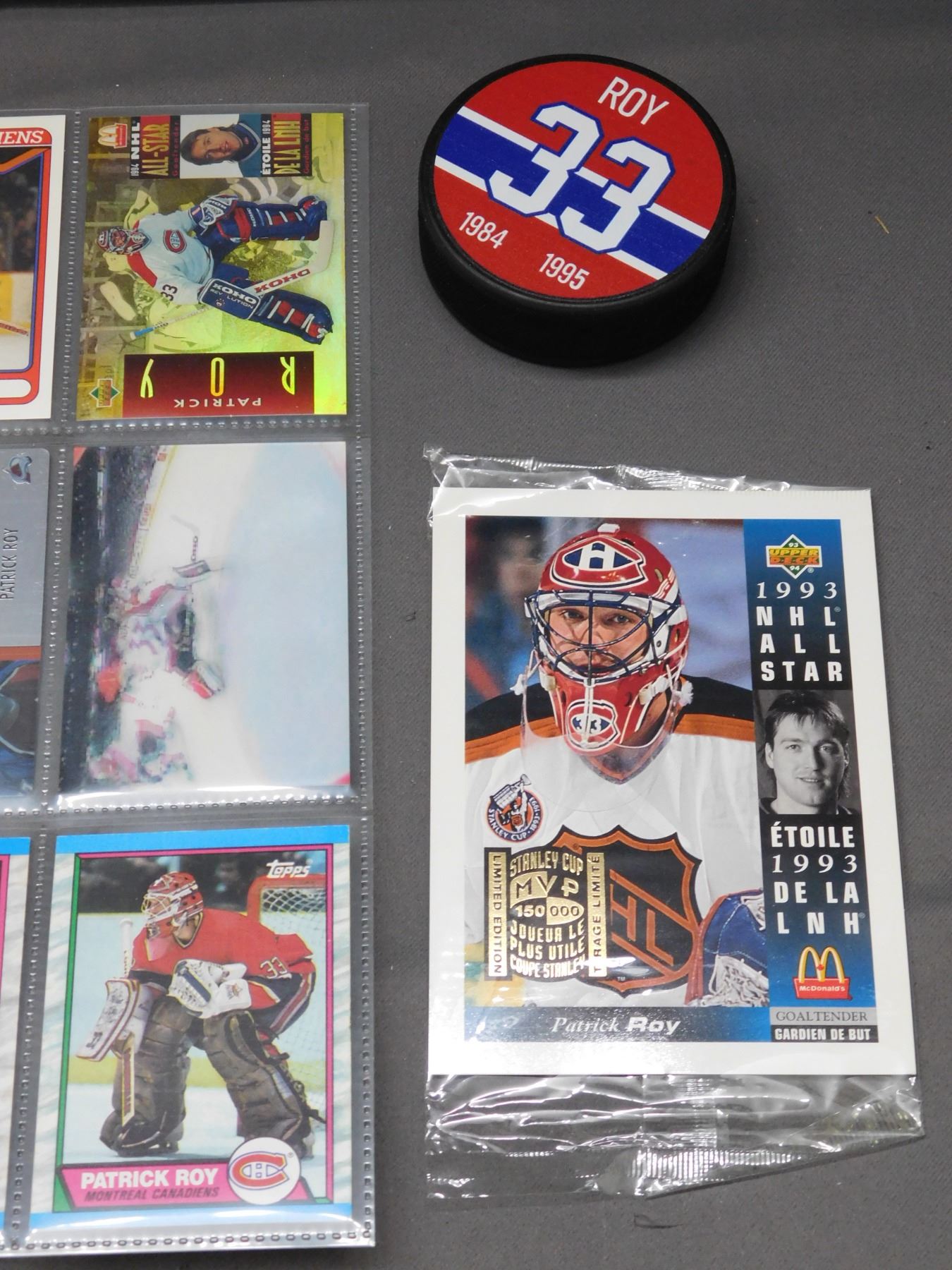 Patrick Roy Lot - 9 cards, Retirement Banner Puck, Mask, Large All-Star ...