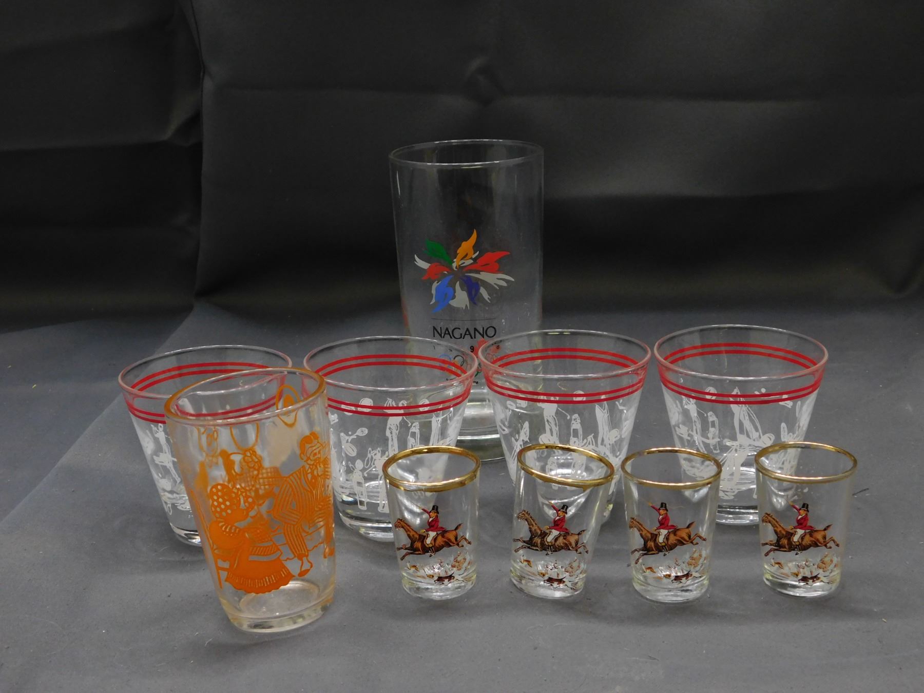 Lot of 10 Vintage Glass Ware Bar Ware Cups, Shot Glasses, Olympic Glass