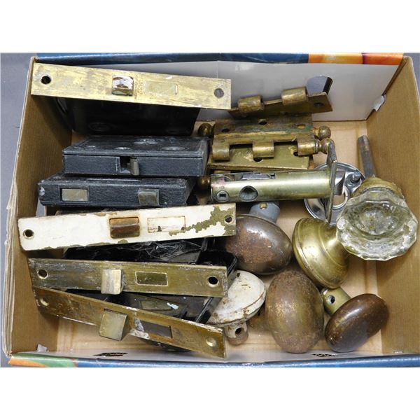 Lot of Vintage Brass & Glass Door Knobs, Locks, Hinges