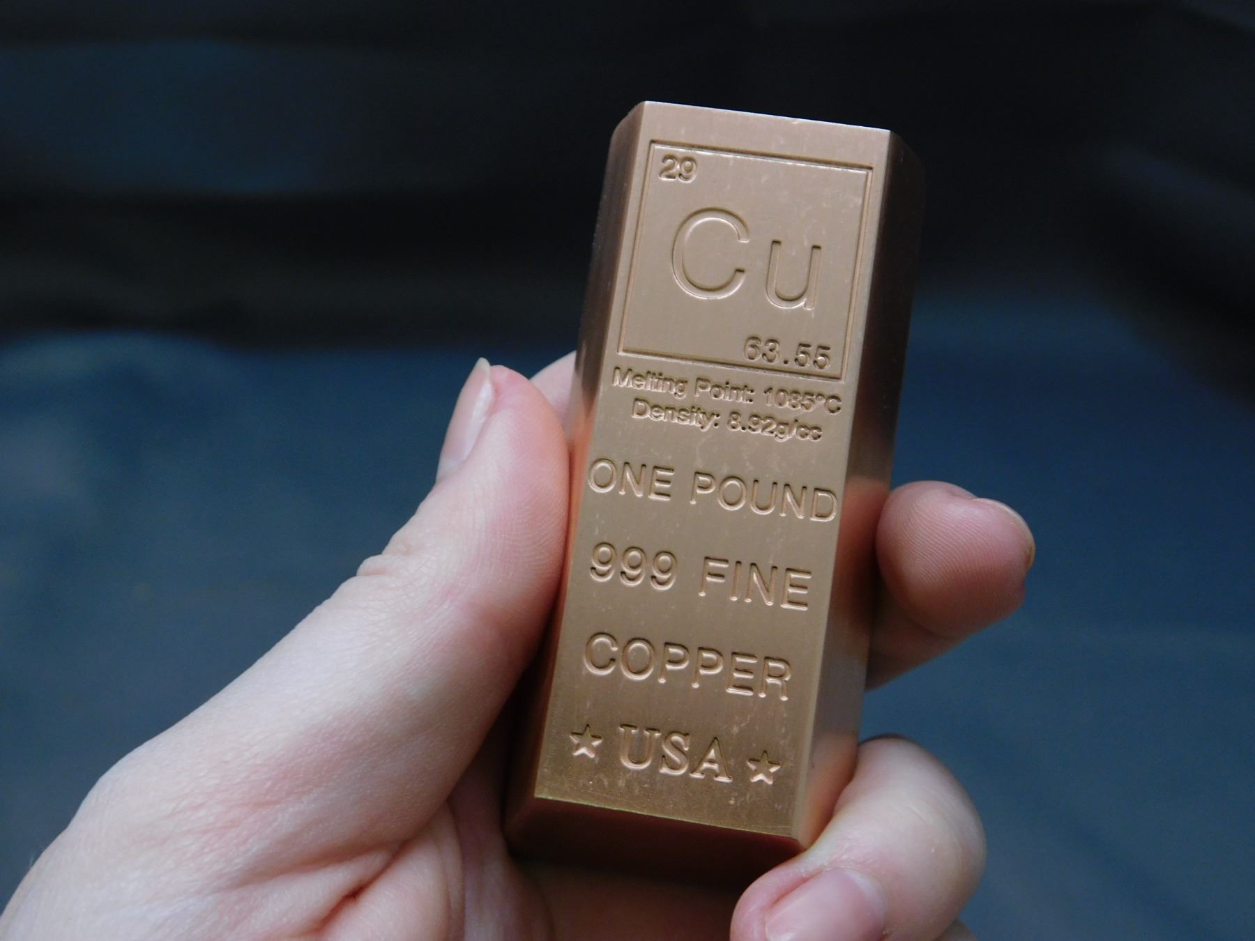 One Pound 999 Fine Copper USA Bar Ingot