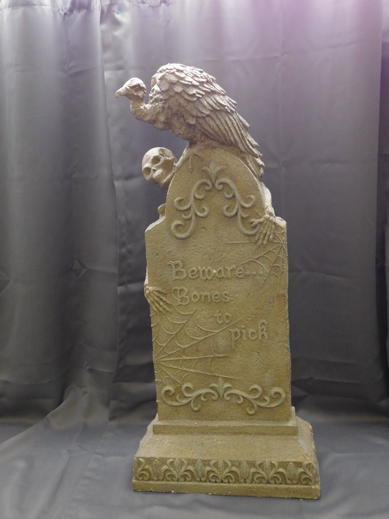 Heavy Resin Sculpted Tombstone Decoration 3ft "Beware...Bones To Pick ...