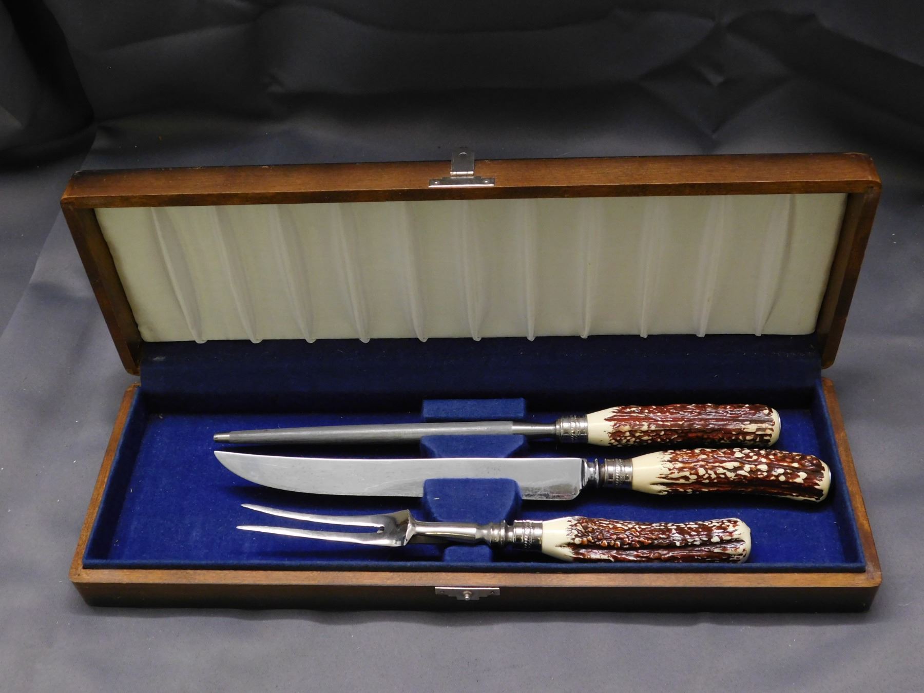 English Town Cutlery Stainless Steel Carving Set Antler Stag Style ...