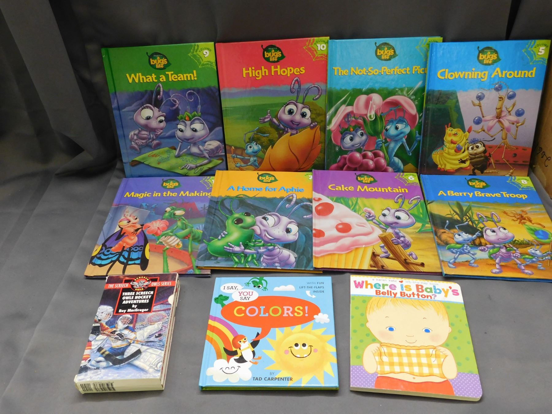 Lot of 11 Kids Books A Bugs Life Storybooks, Etc Hockey DVDs