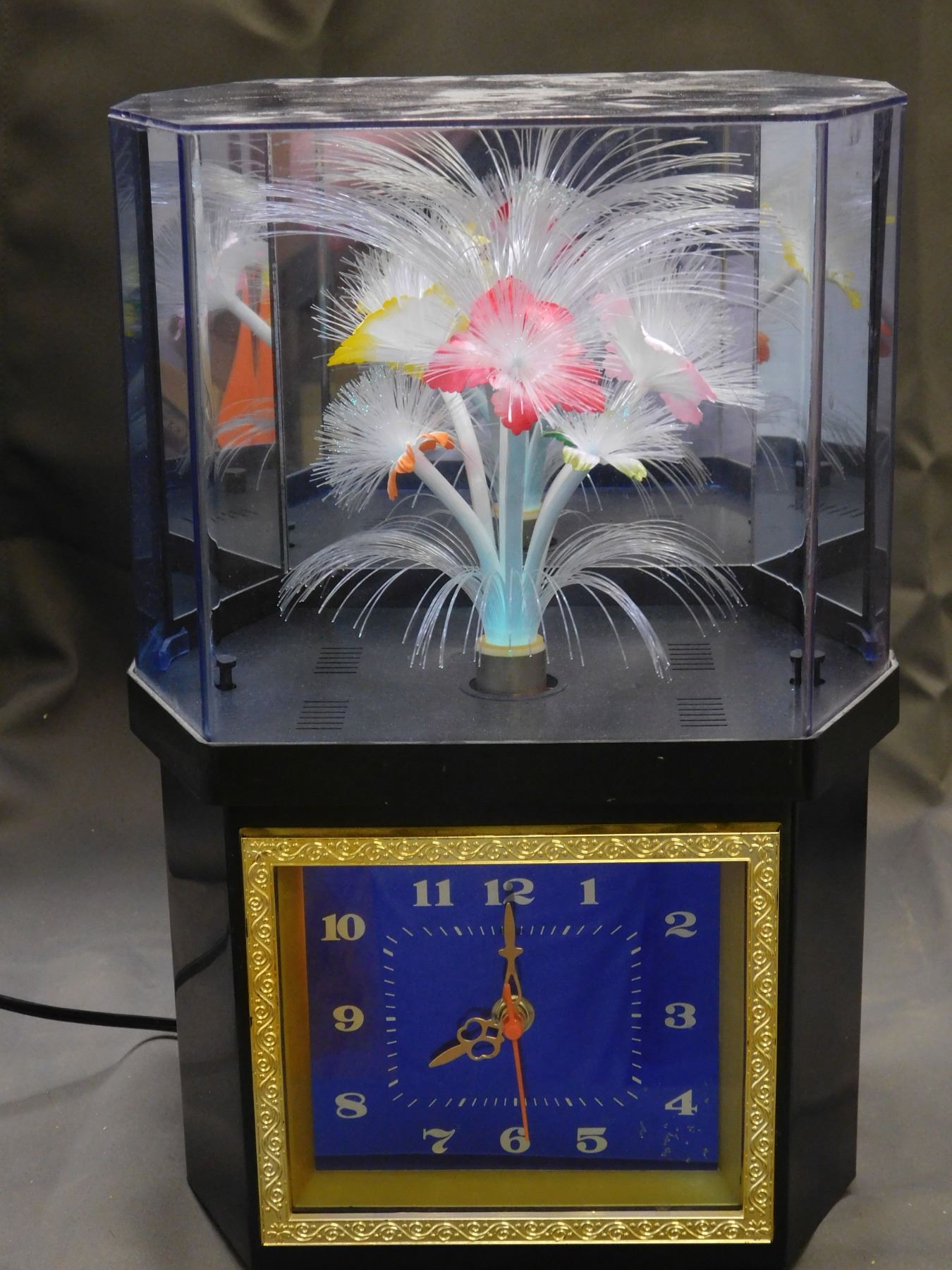 Vintage Fibre Optic Desk Lamp Clock Floral Light Up Decoration Rotating