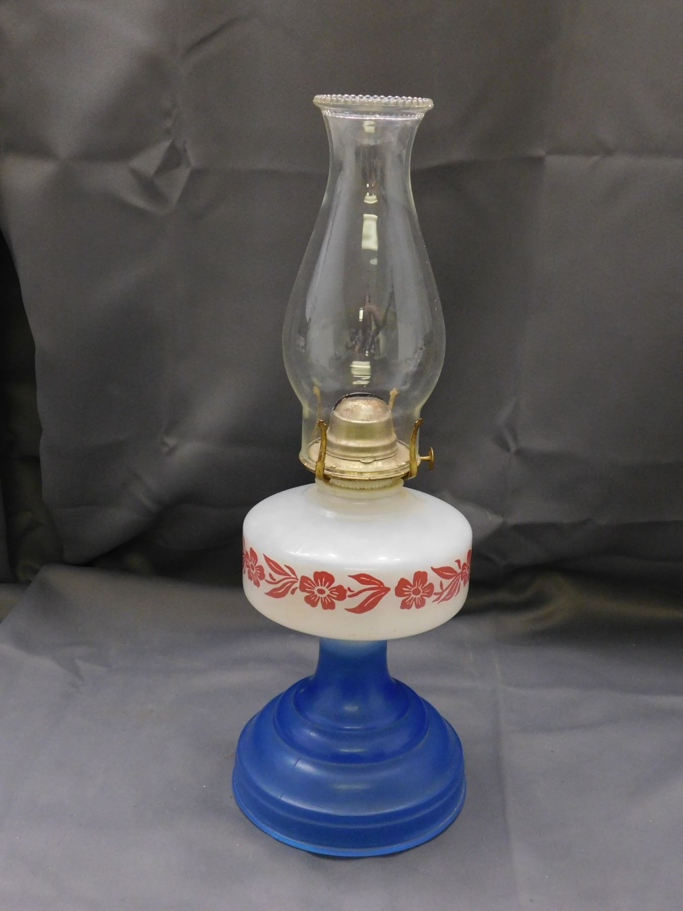 Vintage Oil Lamp Milk Glass & Blue Glass Base