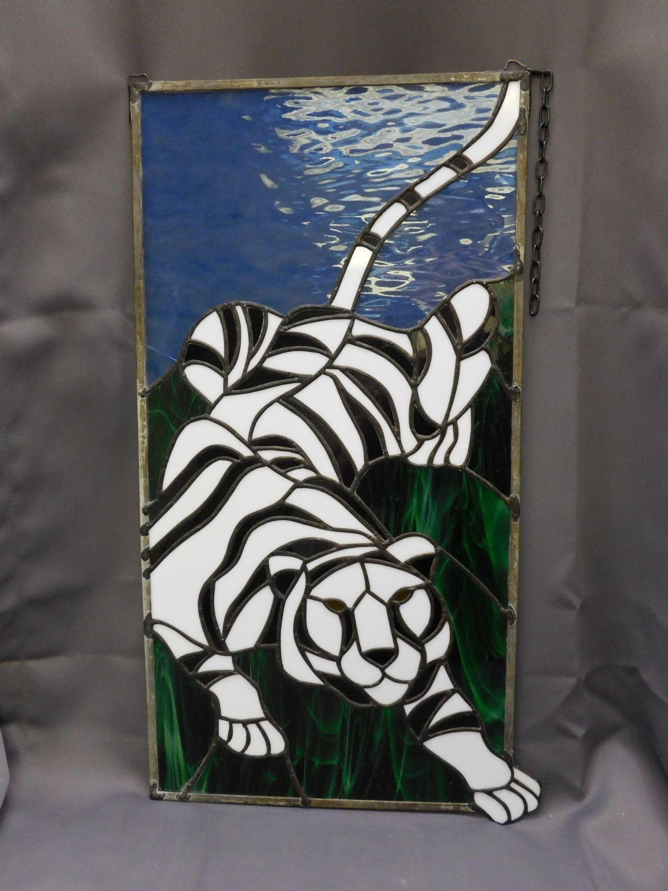 White Tiger Stained Glass Wall Art