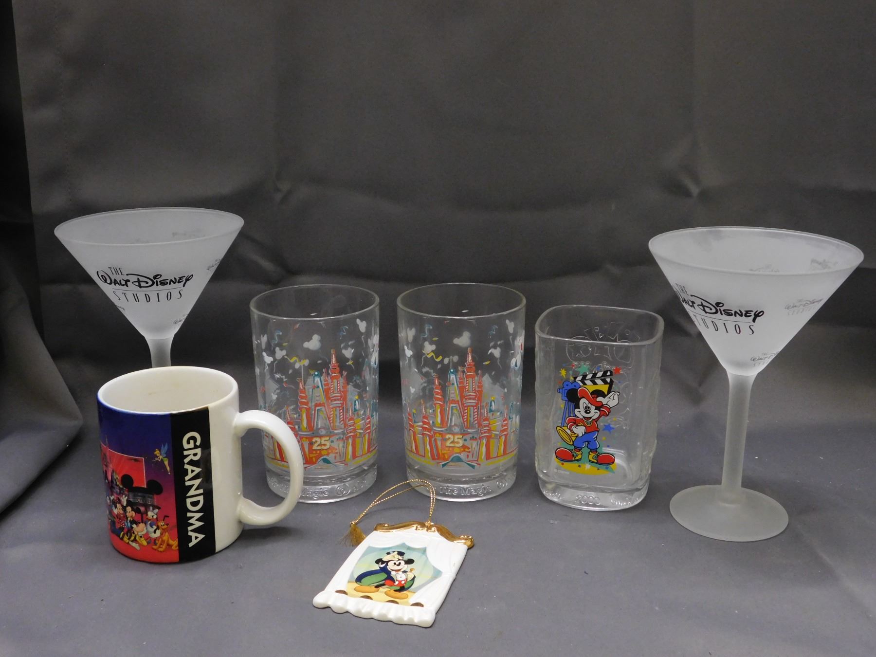 Lot of Disney Glasses, Walt Disney Studios Martini Glasses, Disney 25th ...
