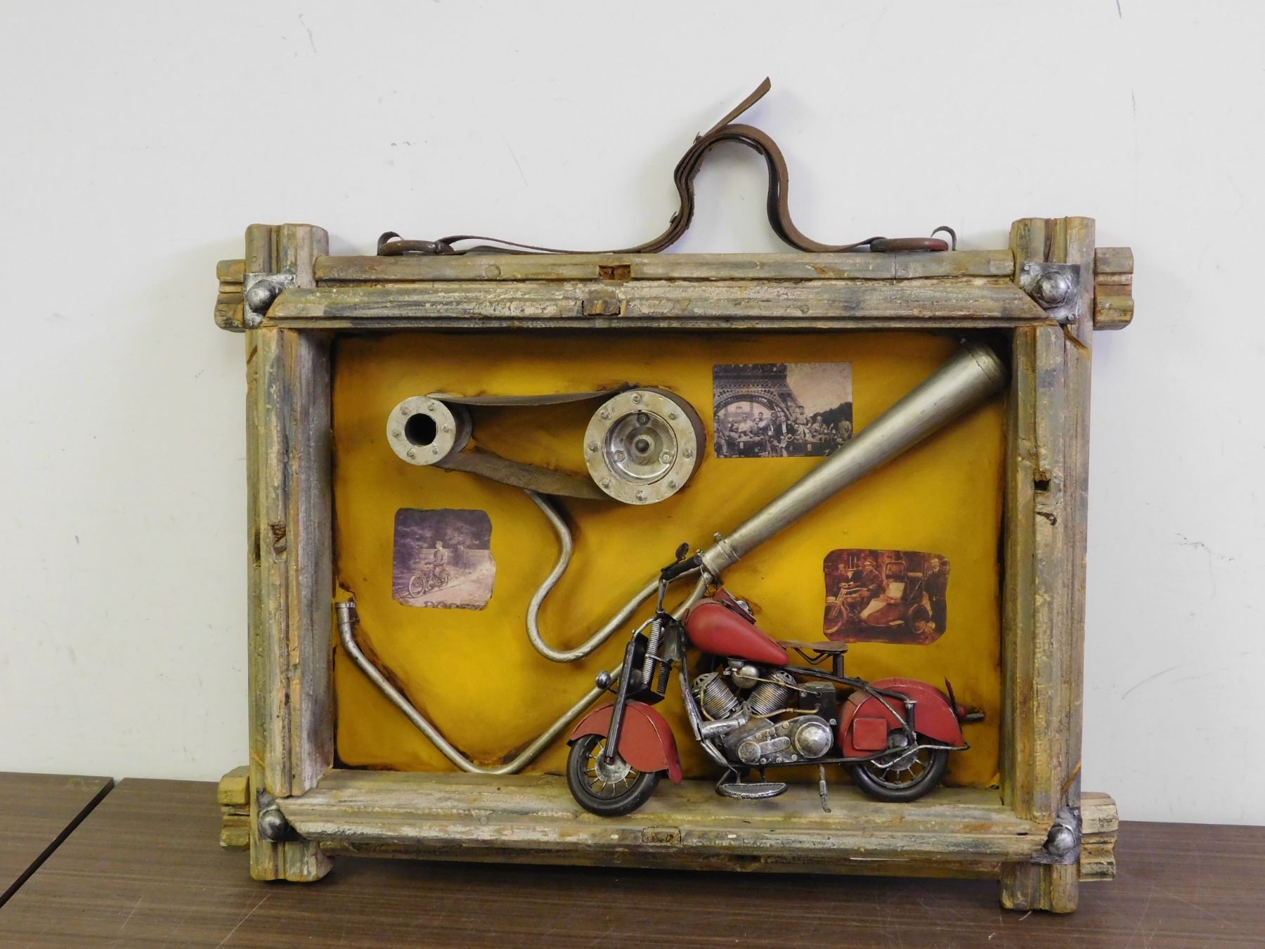 3D Rustic Wooden Motorcycle Wall Hanging Diorama Art