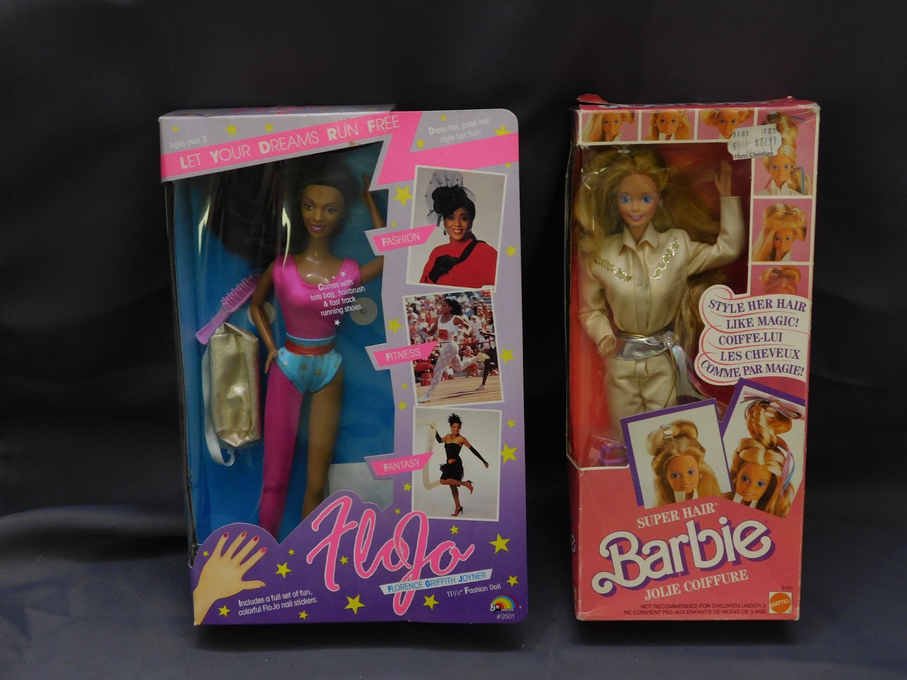 Lot of 2 Super Hair Barbie 1986 & Flo Jo 1989 Barbie Dolls (opened)