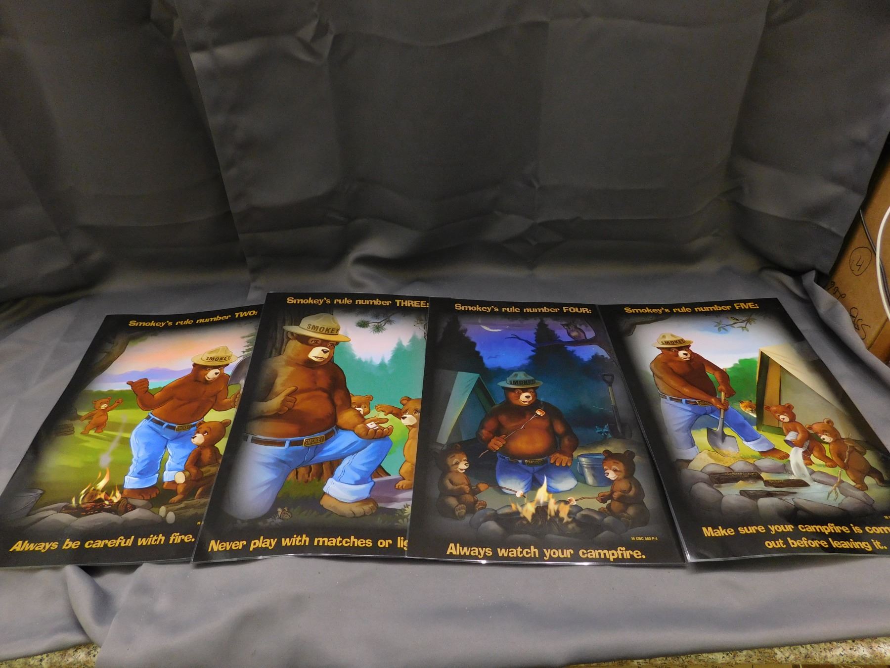 Lot of 4 Smokey The Bear Rule Number Two - Five Fire Safety Laminated ...