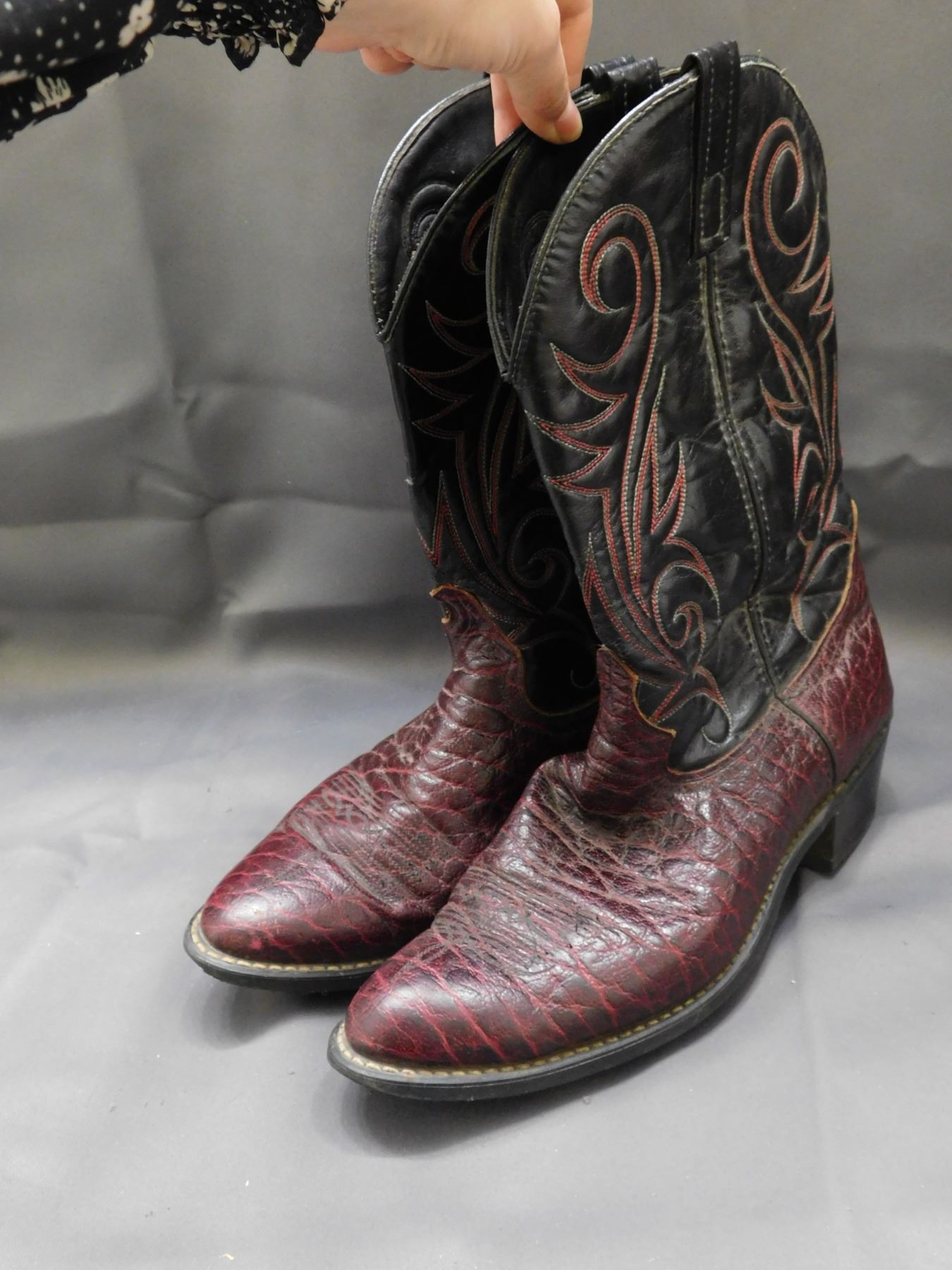 Leather Black and Wine Red Cowboy Boots