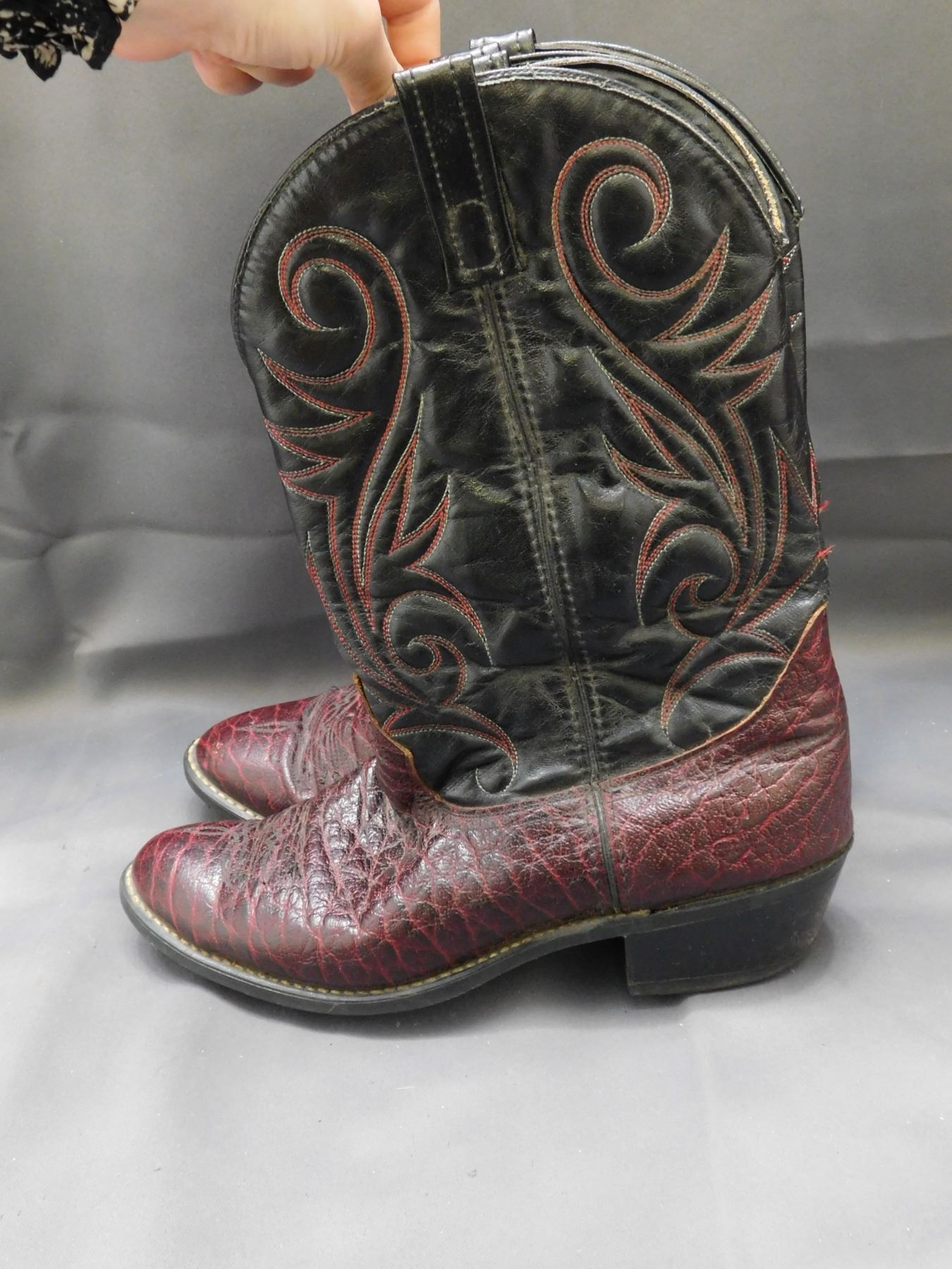 Leather Black and Wine Red Cowboy Boots