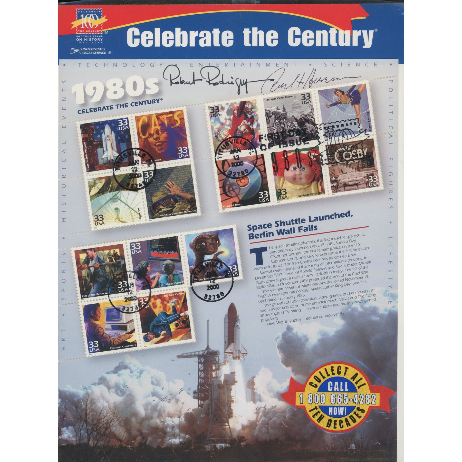 USPS Signed Celebrate The Century 1980s - Sheet of Fifteen Stamps ...