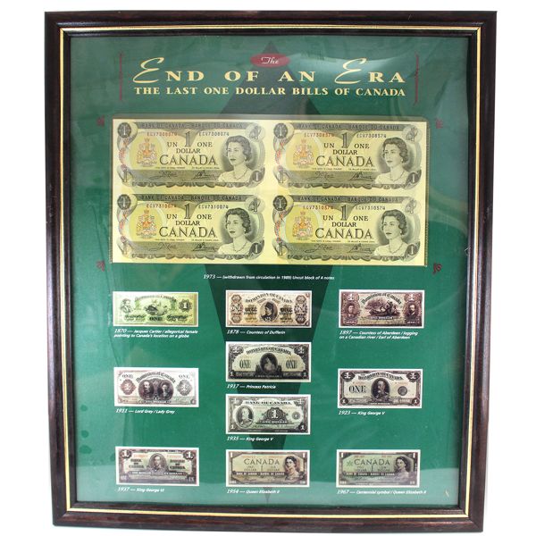 The End Of An Era - The Last One Dollar Bills Of Canada Set In Wooden ...